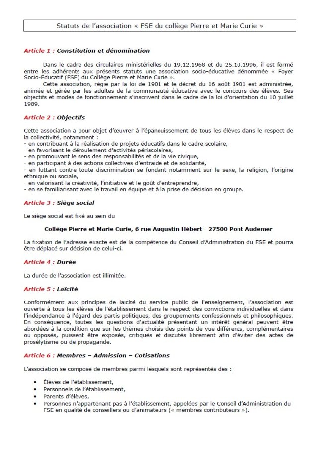 Statuts de l'asssociation FSE - Keep Calm and Enjoy Learning English